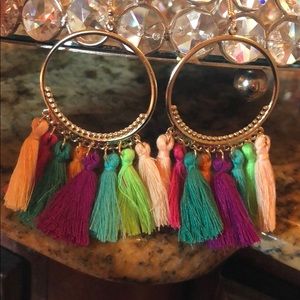 Jewelry | 525 Colorful Rainbow Fringe Round Hoop Earrings | Poshmark